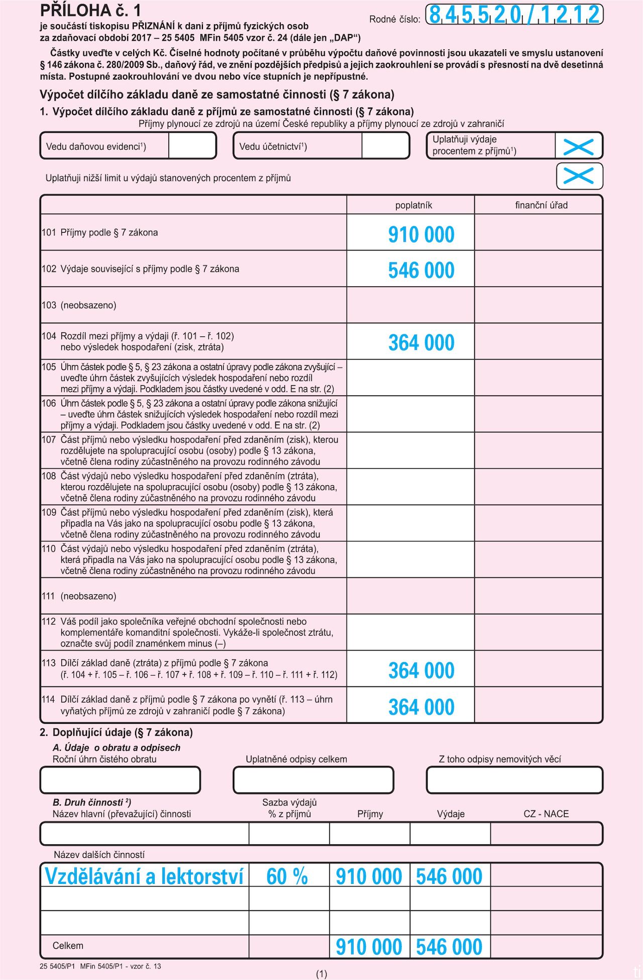 Modelový příklad: Jak správně vyplnit daňové přiznání řádek po řádku ...